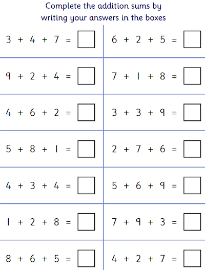 Worksheet: Addition of Three One-Digit Numbers - Topmarks
