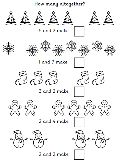 Worksheet: Addition to 10 - Christmas - Topmarks