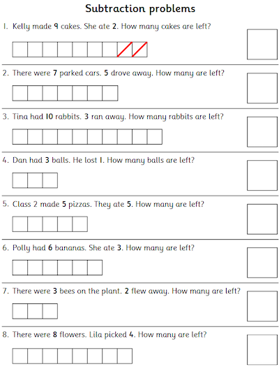 Worksheet: Subtraction Problems within 10, How Many are Left? - Topmarks