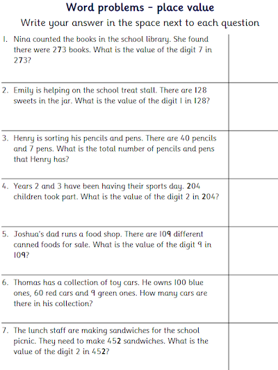 Worksheet: Place Value Word Problems - Topmarks