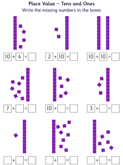 Worksheet: Addition to 20 using Dienes - Topmarks