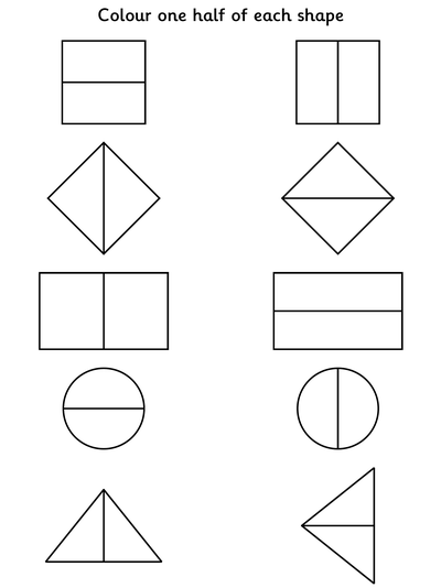 Worksheet: Recognising Halves of Shapes - Topmarks
