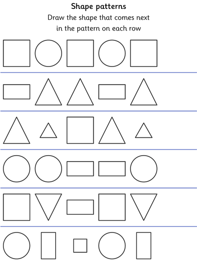 Worksheet: Complete the Patterns of 2D Shapes - Topmarks