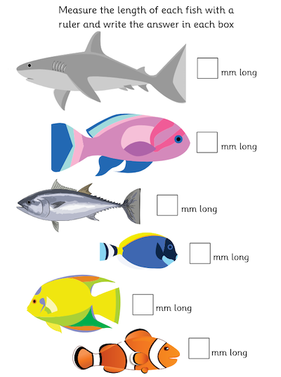 Worksheet: Measure and Record Lengths, Fish Theme - Topmarks