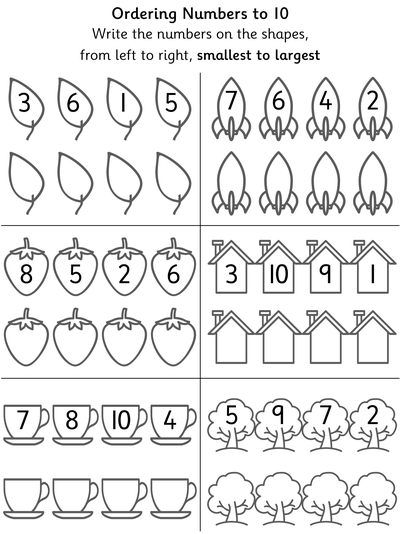 Worksheet: Ordering Numbers within 10, Smallest to Largest - Topmarks