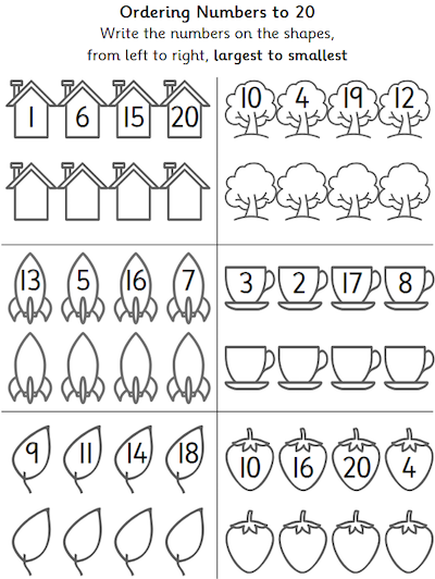 Worksheet: Ordering Numbers within 20, Largest to Smallest - Topmarks