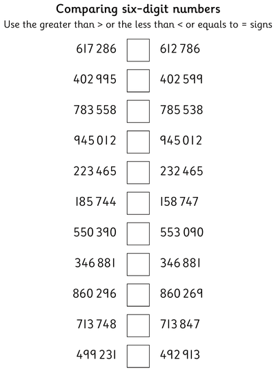Worksheet: Comparing Six-Digit Numbers - Topmarks