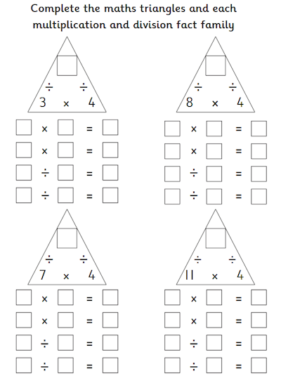 Worksheet: Maths Triangles, 4 Times Table - Topmarks
