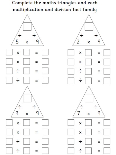 Worksheet: Maths Triangles, 9 Times Table - Topmarks