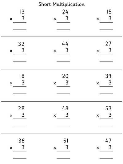 Worksheet: Short Multiplication, 3 Times Table - Topmarks