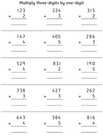 Worksheet: Short Multiplication of Three-Digit Numbers, up to ×5 - Topmarks