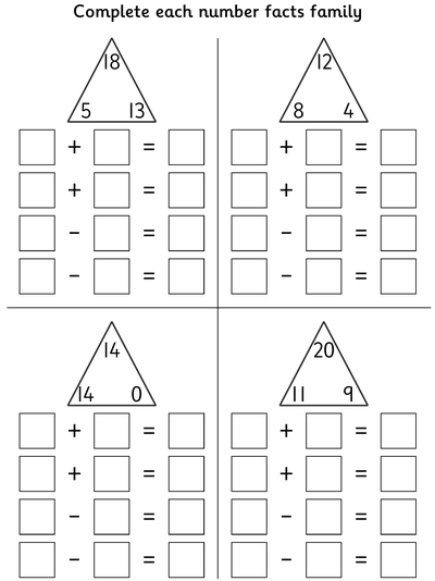 Worksheet: Number Fact Families within 20 - Topmarks