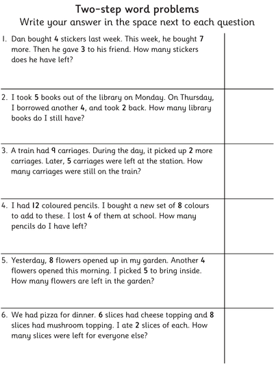 Worksheet: Two-Step Word Problems within 20 - Topmarks