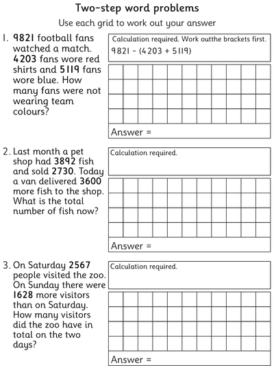 Worksheet: Two-Step Word Problems, 4-Digit Numbers - Topmarks