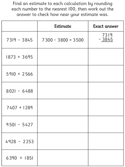 Worksheet: Use Rounding to Check Calculations - Topmarks