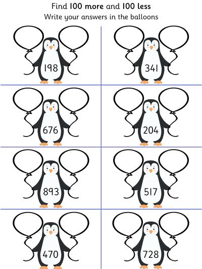 Worksheet: Identifying 100 More and 100 Less - Topmarks