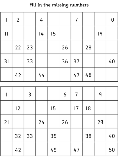 Worksheet: Counting in Ones to 50 - Topmarks