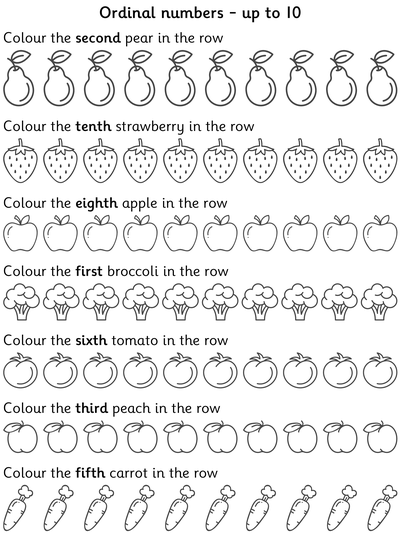 Worksheet: Ordinal Numbers within 10, Food - Topmarks