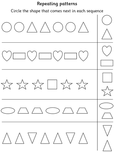 Worksheet: Recognise Repeating Patterns, Shapes - Topmarks