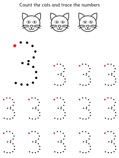 Worksheet: Count and Trace, Three - Topmarks
