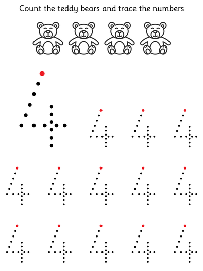 Worksheet: Count and Trace, Four - Topmarks