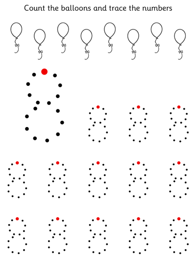 Worksheet: Count and Trace, Eight - Topmarks