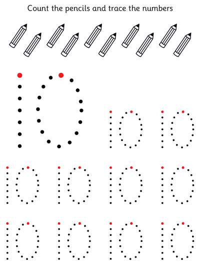 Worksheet: Count and Trace, Ten - Topmarks