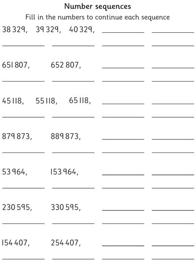 Worksheet: Sequencing in Steps of 1,000, 10,000 and 100,000. - Topmarks
