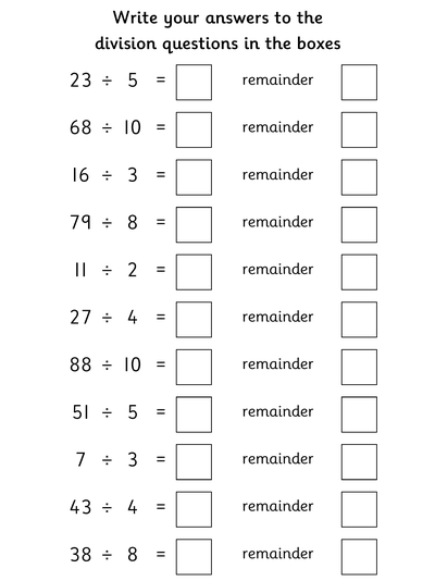 Worksheet: Division with Remainders, Mixed Divisors - Topmarks