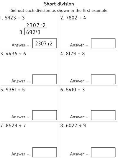 Worksheet: Short Division of Four-Digit Numbers - Topmarks