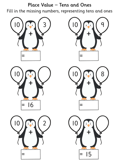 Worksheet: Addition to 20, Tens and Ones - Topmarks