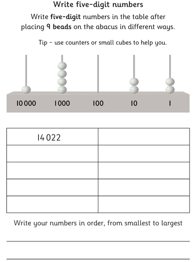 Worksheet: Write and Order Five-Digit Numbers - Topmarks