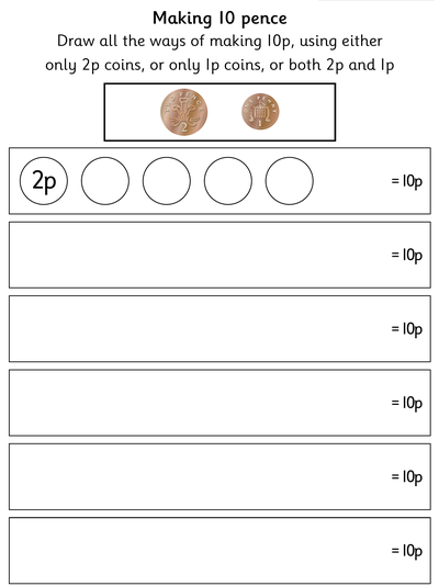 Worksheet: Making Amounts, Coins to Make 10p - Topmarks