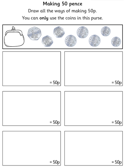 Worksheet: Coins to Make 50p - Topmarks