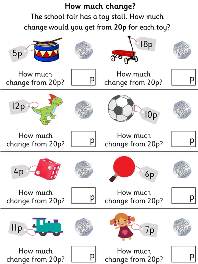 Worksheet: How Much Change from 20p - Topmarks