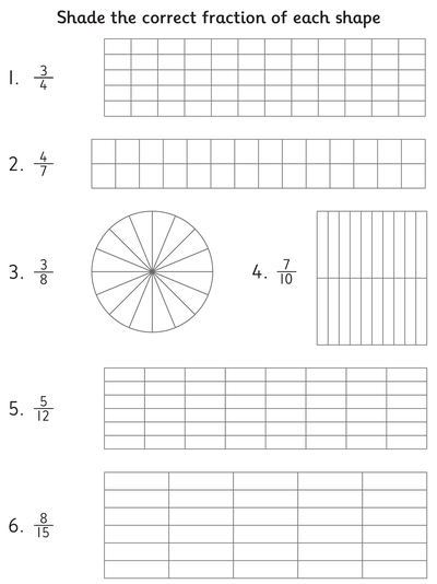 Worksheet: Shading Fractions of Diagrams - Topmarks