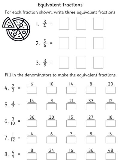 Worksheet: Write Equivalent Fractions - Topmarks