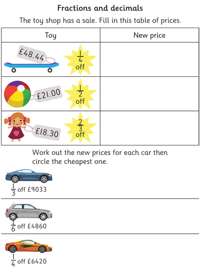 Worksheet: Find Fractional Discounts on Sale Items - Topmarks