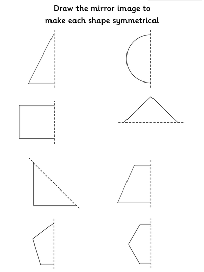 Worksheet: Complete the Mirror Image for each 2D Shape - Topmarks