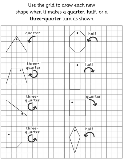 Worksheet: Rotating Shapes by Quarter, Half and Three-quarter Turns ...