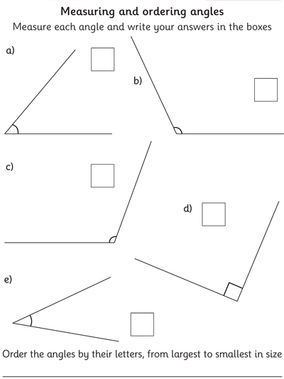 Worksheet: Measuring and Ordering Angles, Decreasing Size - Topmarks