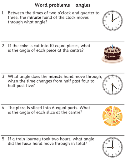 Worksheet: Word Problems involving Angles - Topmarks