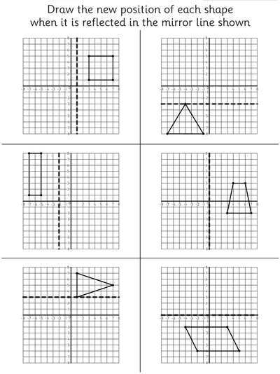 Worksheet: Draw Reflected Shapes on a Four Quadrant Grid - Topmarks