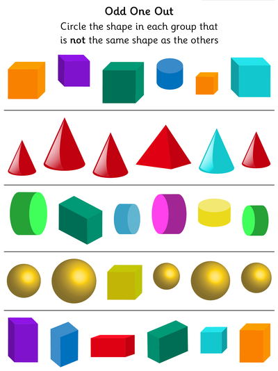 Worksheet: 3D Shapes, Odd One Out - Topmarks