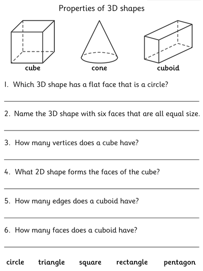Worksheet: Recognising Properties of 3D Shapes - Topmarks