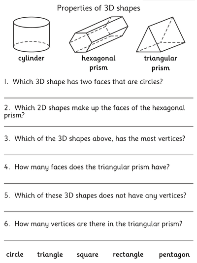 Worksheet: Properties of 3D Shapes - Topmarks