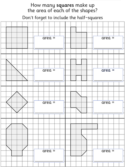 Worksheet: Finding the Area of Shapes by Counting Squares - Topmarks