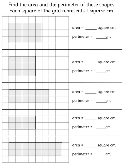 Worksheet: Calculating the Area and Perimeter of Rectangles, Cm - Topmarks