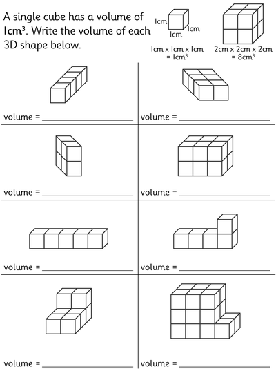 Worksheet: Record the Volume of Composite Solid Shapes, cm3 - Topmarks