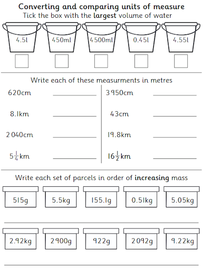 Worksheet: Converting and Comparing Units of Measure - Topmarks
